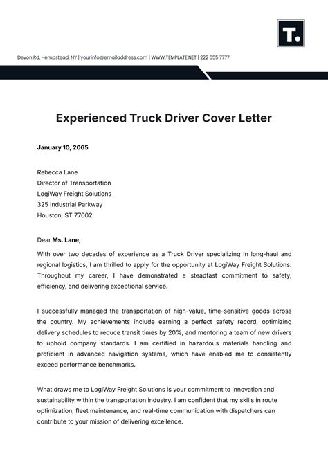 Cover Letter Truck
