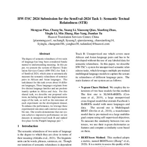 HW TSC Submission For The SemEval Task Semantic Textual Relatedness STR ACL