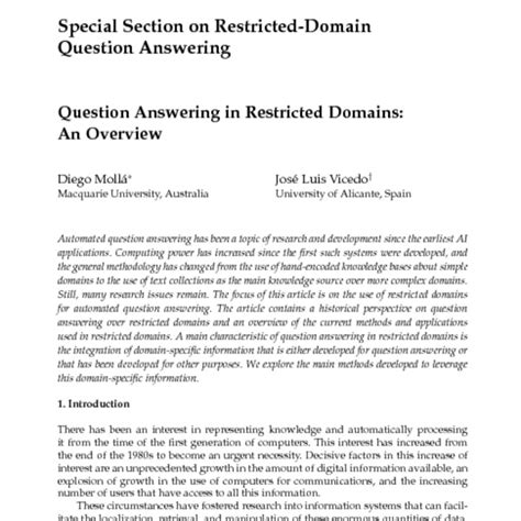 Question Answering In Restricted Domains An Overview Acl Anthology