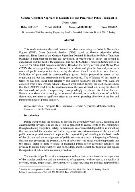 pdf genetic algorithm approach to evaluate bus and paratransit public