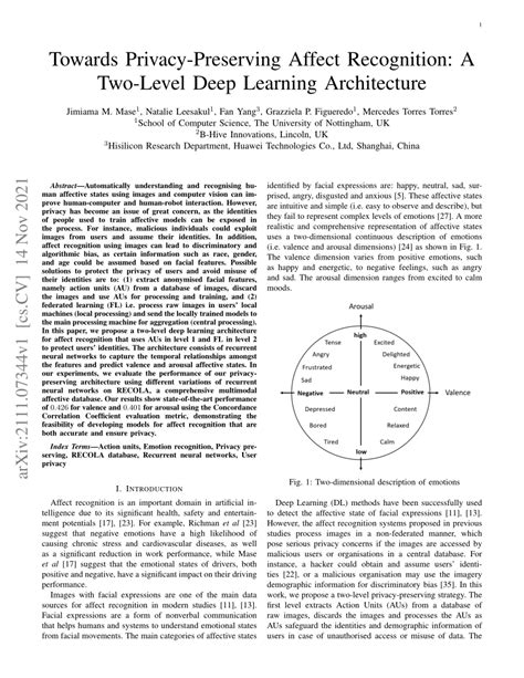 Pdf Towards Privacy Preserving Affect Recognition A Two Level Deep Learning Architecture