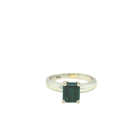 Solitaire Emerald Cut Emerald Ring 14k White Gold For Sale At 1stdibs
