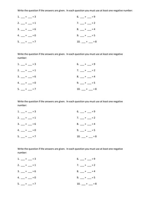 Negative And Postive Number Drill Docx