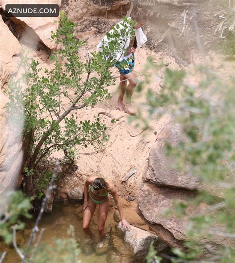Hailey Baldwin And Justin Bieber Swimming In A Creek During Camping