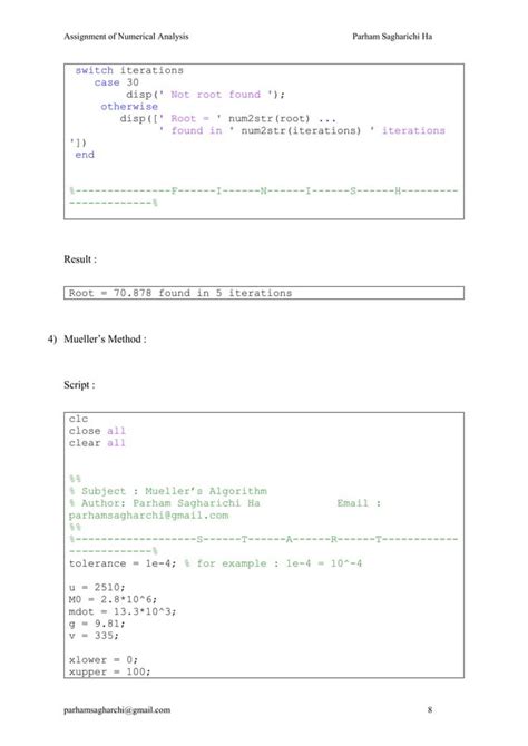 NUMERICAL METHODS WITH MATLAB : bisection,mueller's,newton-raphson,false point,x=g(x) | PDF