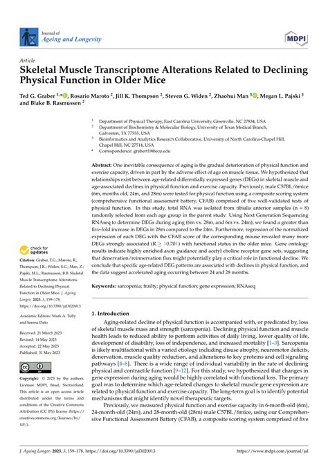 Pdf Skeletal Muscle Transcriptome Alterations Related To Declining