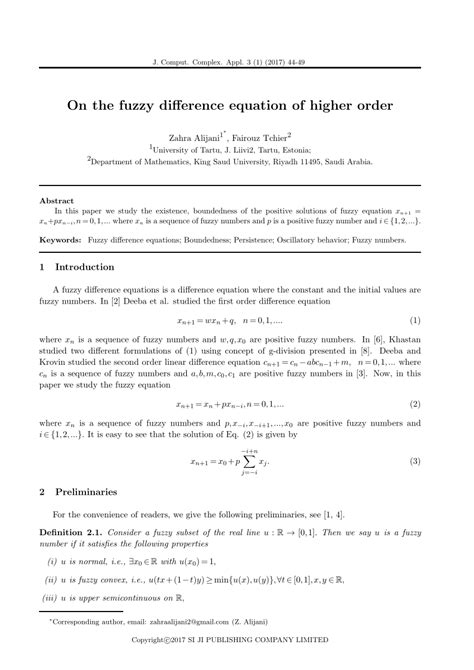 Pdf On The Fuzzy Difference Equation Of Higher Order