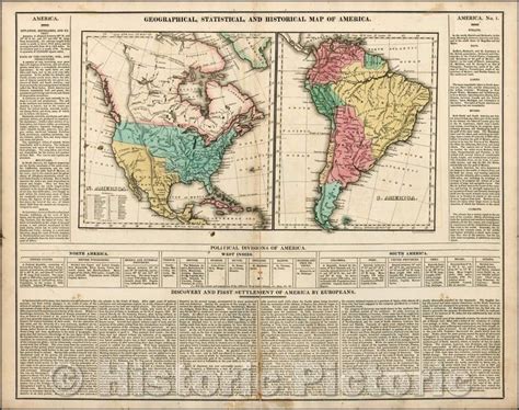 Historic Map Geographical Statistical And Historical Map Of America 1823 Henry Charles