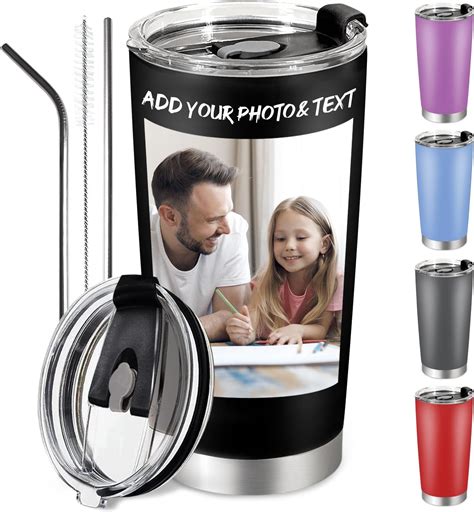 Custom Coffee Tumbler With Photo Text Personalized 20oz