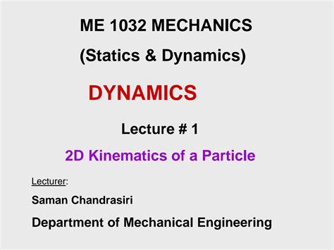 solution lecture slides 1 introduction kinematics of a particle