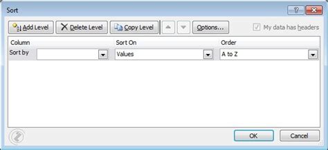 Abc MICROSOFT EXCEL SORT Dialog Box ASCENDING Order