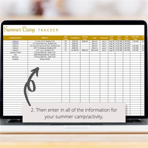 Summer Camp Planner Excel Spreadsheet Summer Camp Organizer Camp Activities Planner Template