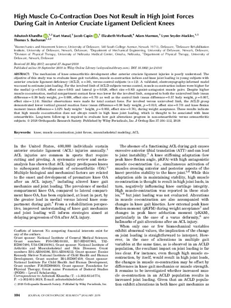 High Muscle Co‐contraction Does Not Result In High Joint Forces During Gait In Anterior Cruciate