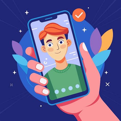 Hand Holding Mobile Smart Phone With Face Recognition App 3d Web Vector