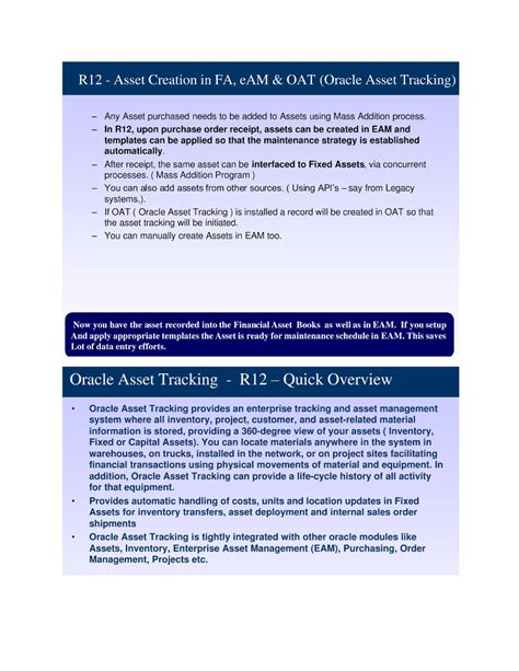 Oracle Certified Applications Specialist Functional Overview Of Oracle Enterprise Asset