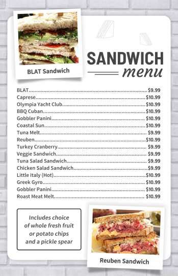 Sandwich Menu Templates Free Printable Downloadable