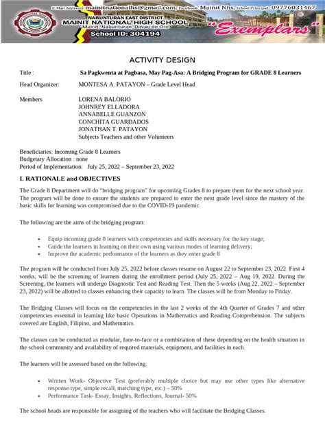 Bringing Program Activity Design Pdf Teachers Learning