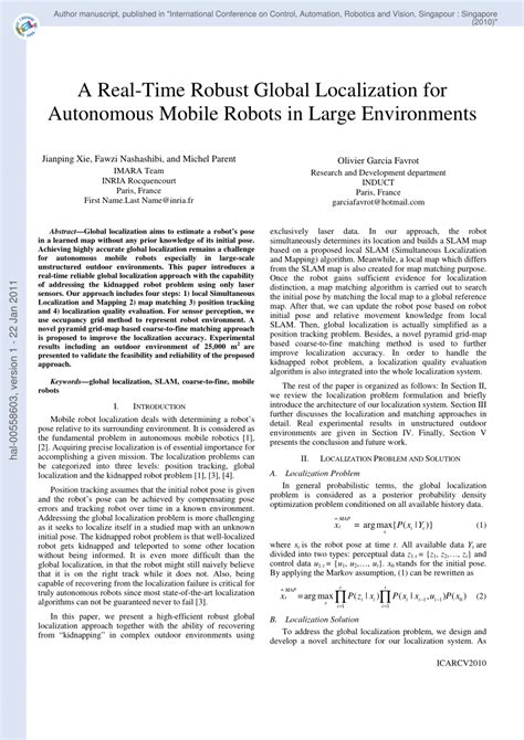 Pdf A Real Time Robust Global Localization For Autonomous Mobile Robots In Large Environments