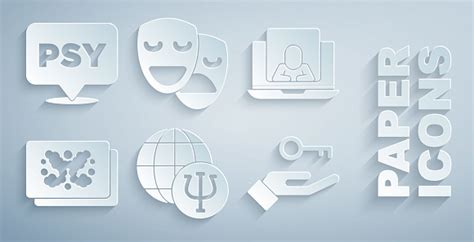 세트 심리학 Psi 심리학자 온라인 로르샤흐 테스트 문제에 대한 해결책 코미디와 비극 마스크와 아이콘 벡터 3차원 형태에 대한 스톡 벡터 아트 및 기타 이미지 Istock