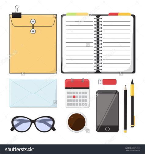 Office Workplace Business Workflow Items Elements Stock Vector Royalty Free 693734941