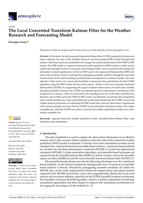 Pdf The Local Unscented Transform Kalman Filter For The Weather