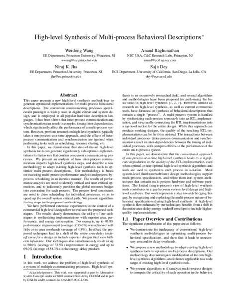 Pdf High Level Synthesis Of Multi Process Behavioral Descriptions