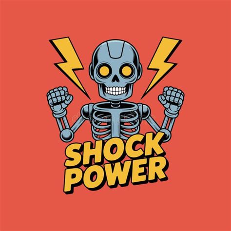 Shocking Skeleton Robot Power Lightning Bolt Design Stock Vector