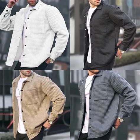 Mens Checkered Long Sleeve Cardigan Casual Comfortable Large Sizes