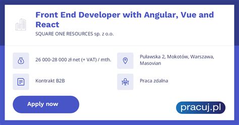 Oferta Pracy Front End Developer With Angular Vue And React Square One Resources Sp Z Oo