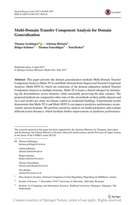 Multi Domain Transfer Component Analysis For Domain Generalization