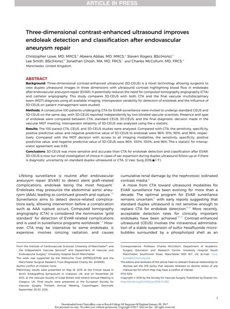 Pdf Three Dimensional Contrast Enhanced Ultrasound Improves Endoleak