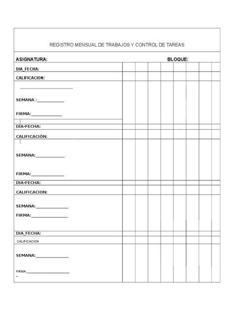 Registro Mensual De Trabajos Y Control De Tareas Pdf