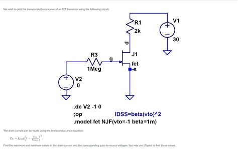 Solved We Wish To Plot The Transconductance Curve Of An Fet