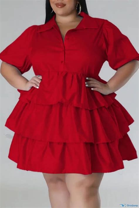 Orcajump Stylish Yellow Solid Patchwork Cake Skirt Plus Size Dresses