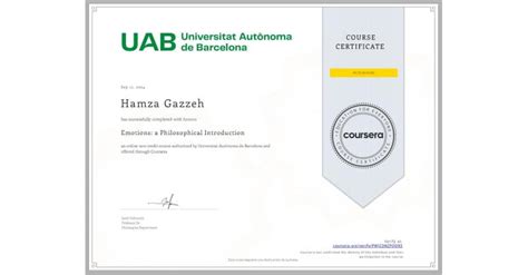 Hamza Gazzeh On Linkedin Completion Certificate For Emotions A Philosophical Introduction