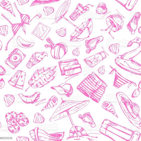 만화 스타일의 바다 여행과 해변 휴가의 원활한 배경 격리된 흰색 배경에 창의적인 색상의 자유형 해변 그림 벡터에 대한 스톡 벡터 아트 및 기타 이미지 Istock