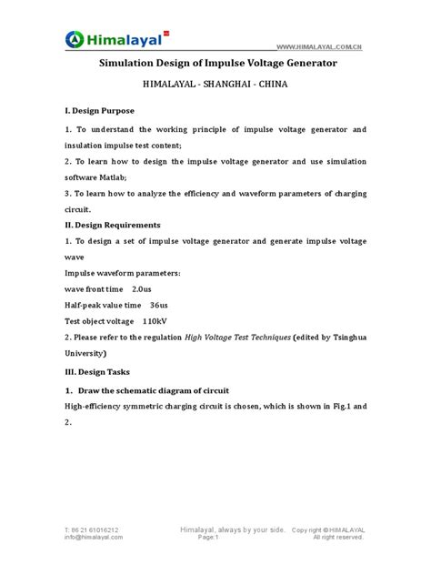 Simulation Design Of Impulse Voltage Generator Himalayal Shanghai