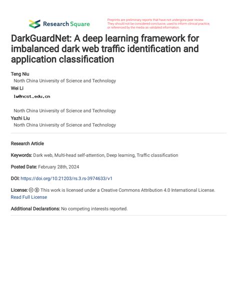 Pdf Darkguardnet A Deep Learning Framework For Imbalanced Dark Web Traffic Identification And