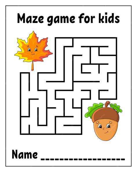 어린이를 위한 정사각형 미로 게임 어린이를 위한 퍼즐 미로 수수께끼 만화 캐릭터 프리미엄 벡터