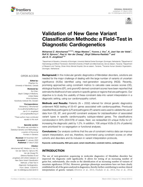 Pdf Validation Of New Gene Variant Classification Methods A Field Test In Diagnostic
