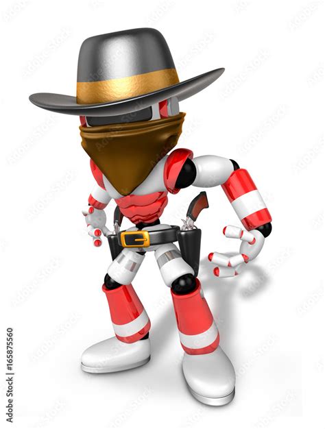 3d Red Robot Villain Is Taking Pose A Gunfight Create 3d Humanoid