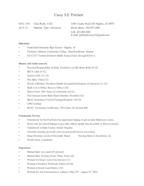 Casey Pritchett Resume Docx Medical Health
