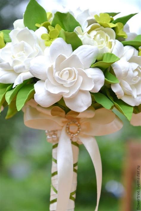 Букет невесты с розами и гардениями из полимерной глины в интернет магазине на Ярмарке Мастеров