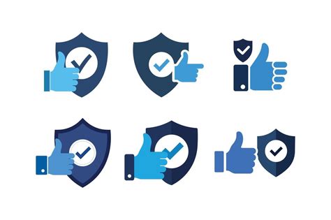 Blue Thumbs Up Icons And Shields With Check Marks Representing Approval