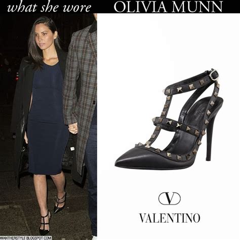 What She Wore Olivia Munn In Black Studded T Strap Valentino Sandals