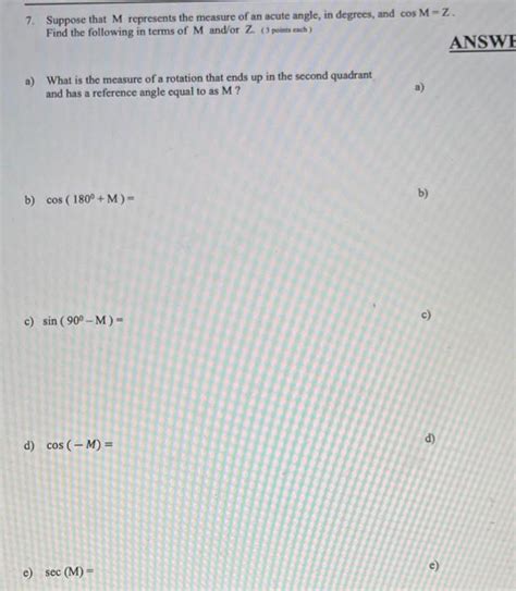Solved Suppose That M Represents The Measure Of An Acute Chegg