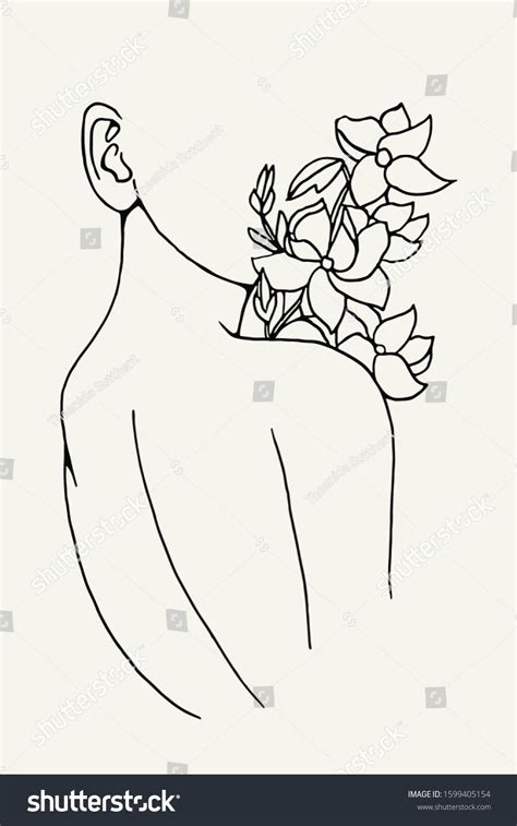 Hand Drawing Naked Woman Bunch Flowers Stock Vektorgrafik Lizenzfrei