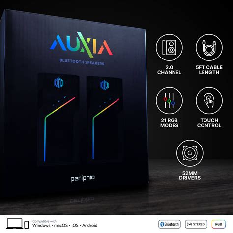 Periphio Auxia Desktop Bluetooth Speakers Touch Controlled Rgb
