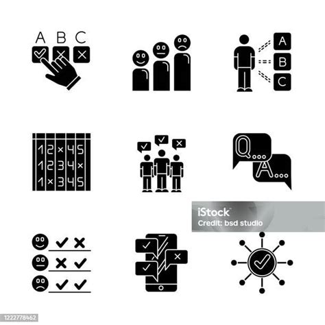 측량 글리프 아이콘 세트입니다 확인란을 선택합니다 정답과 오답 만족도 수준입니다 피드백 옵션을 선택합니다 질량 조사 온라인 설문