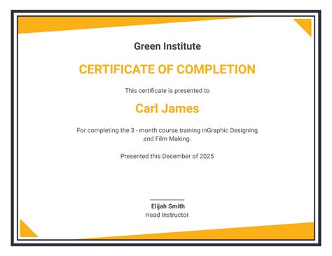 Sample Course Completion Certificate Template